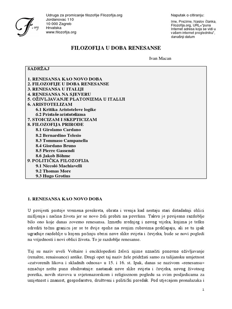 Filozofija U Doba Renesanse Final | PDF
