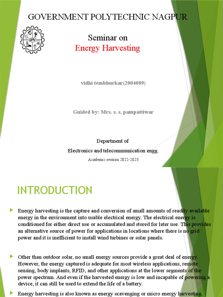 Energy Harvesting Seminar Overview | PDF | Energy Harvesting | Rectifier
