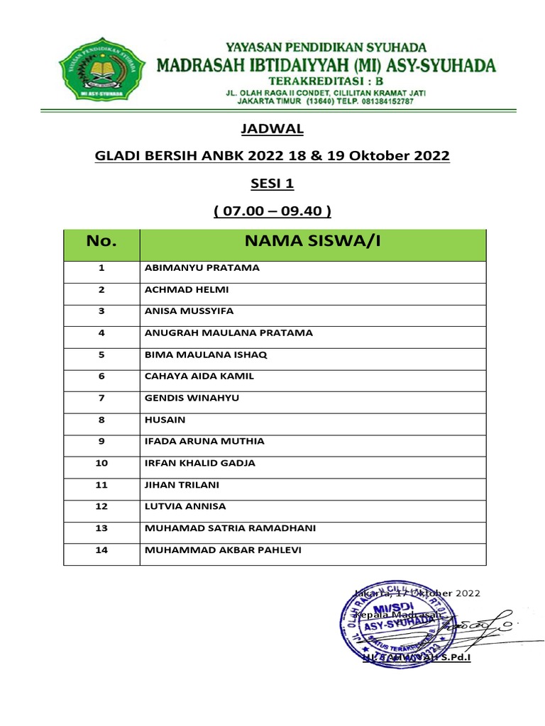 Jadwal Sesi Anbk Gladi Bersih | PDF