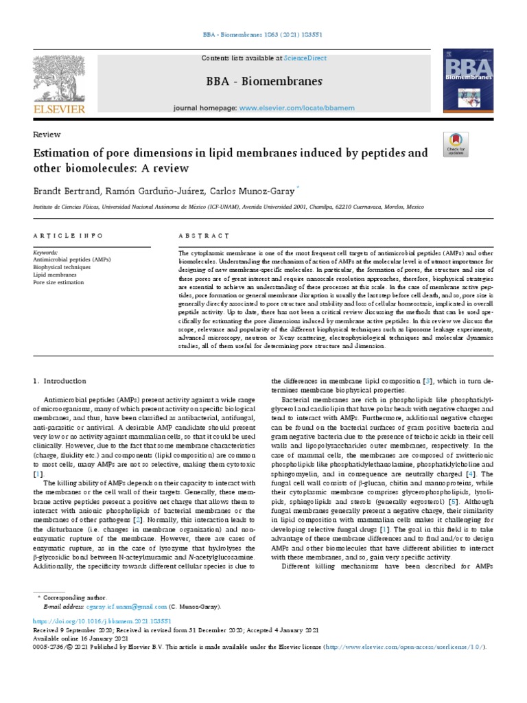 Bertrand Et Al 2021 Estimation Of Pore Dimensions In Lipid Membranes