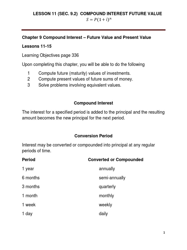 Lesson 11 9.2 Compound Interest Future Value | PDF | Compound Interest | Interest