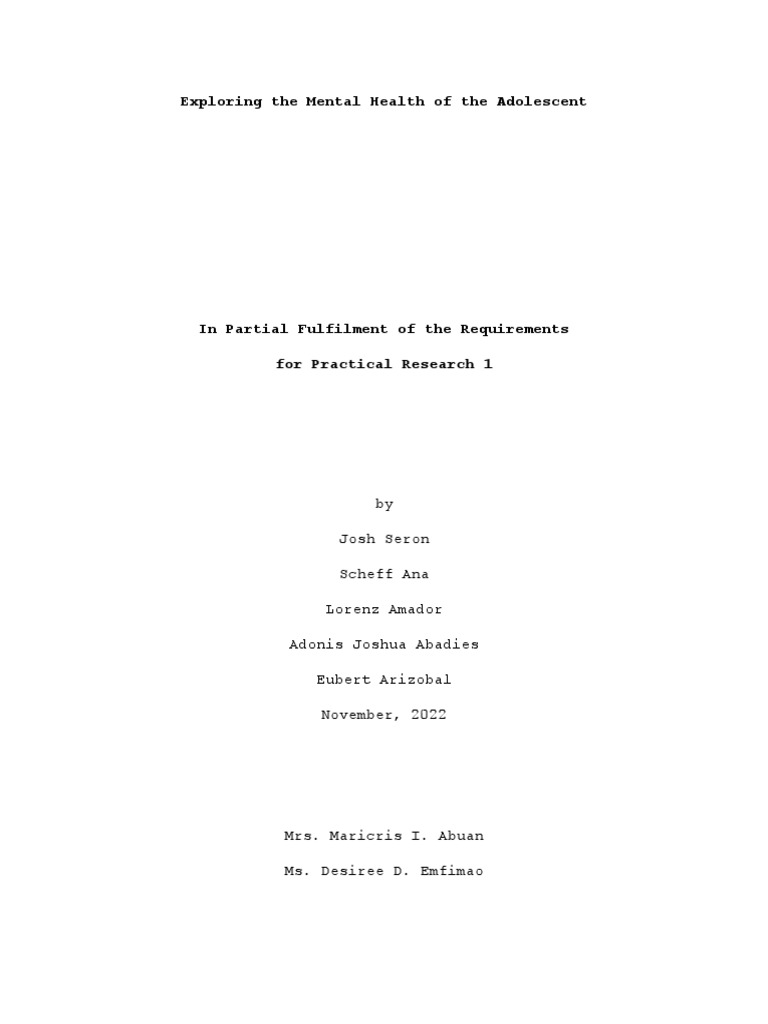 Exploring The Mental Health of The Adolescent | PDF | Mental Health ...