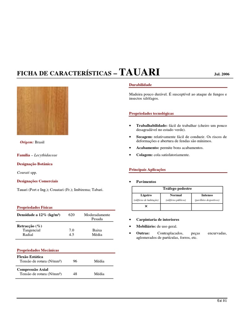 Características da Madeira Tauari | PDF | Física | Engenharia Civil