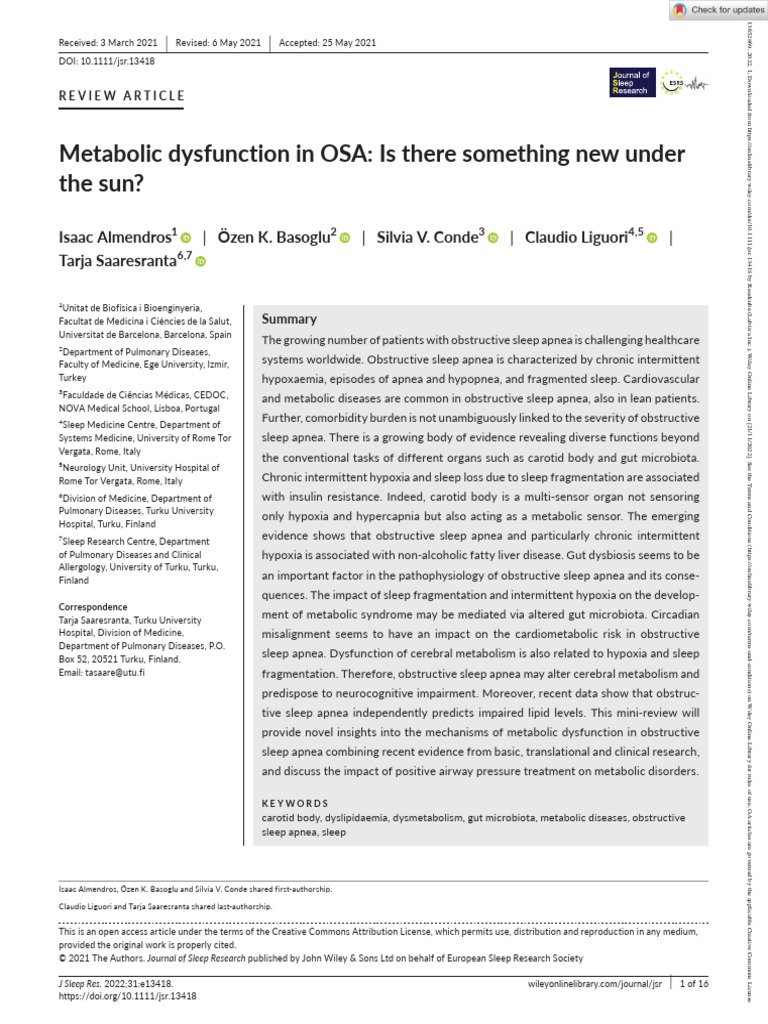 Journal of Sleep Research - 2021 - Almendros - Metabolic Dysfunction in ...