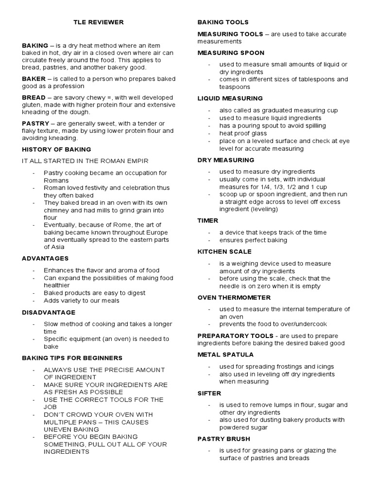 Tle Reviewer | PDF | Baking | Flour