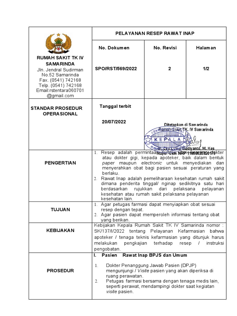 Pkpo 5 Ep 1 25.spo Pelayanan Resep Rawat Inap 22 | PDF