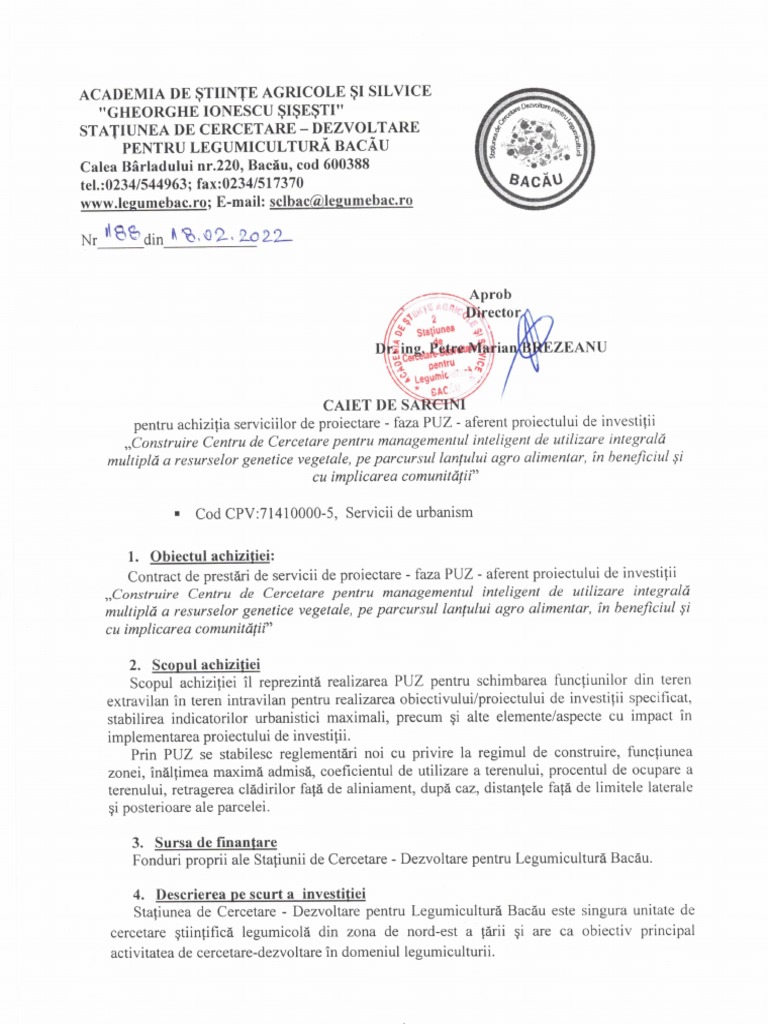 Caiet - Sarcini - LEGUMICULTURA BACAU | PDF