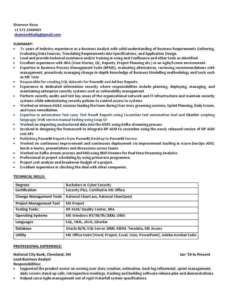 CV Bank Manager | PDF | Scrum (Software Development) | Agile Software Development