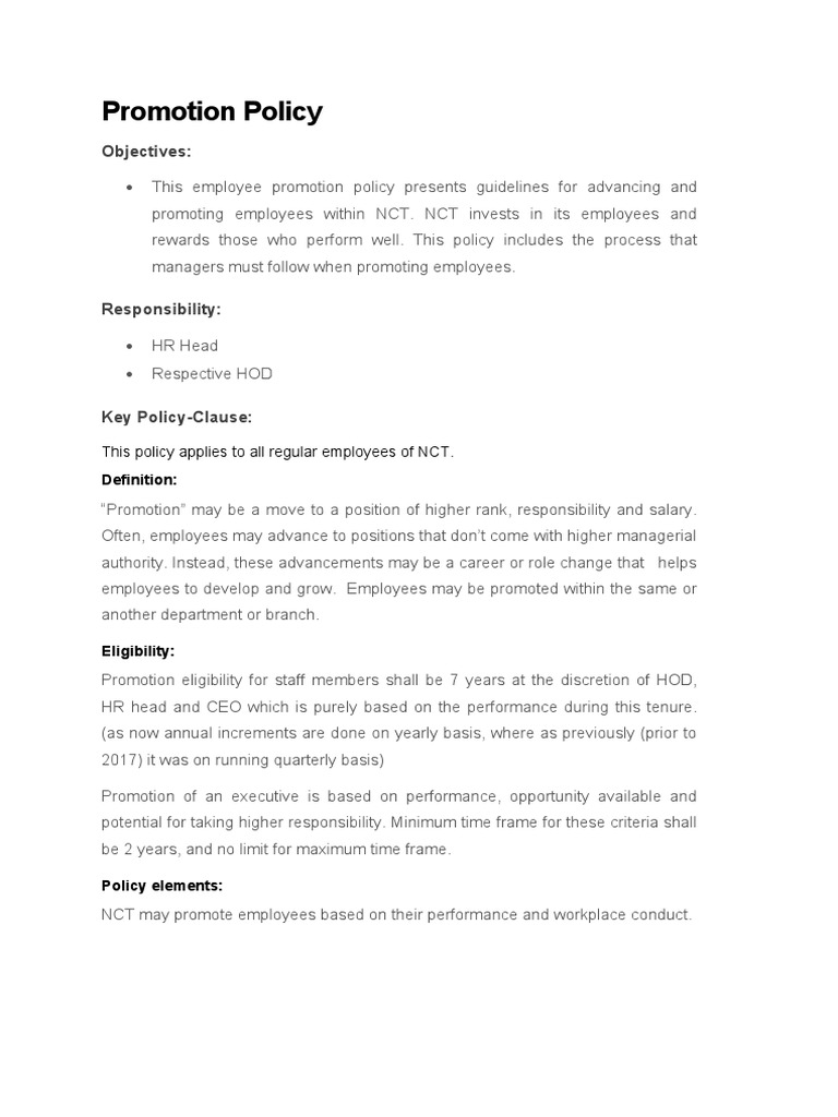 Draft Promotion Policy | PDF | Performance Appraisal | Employment