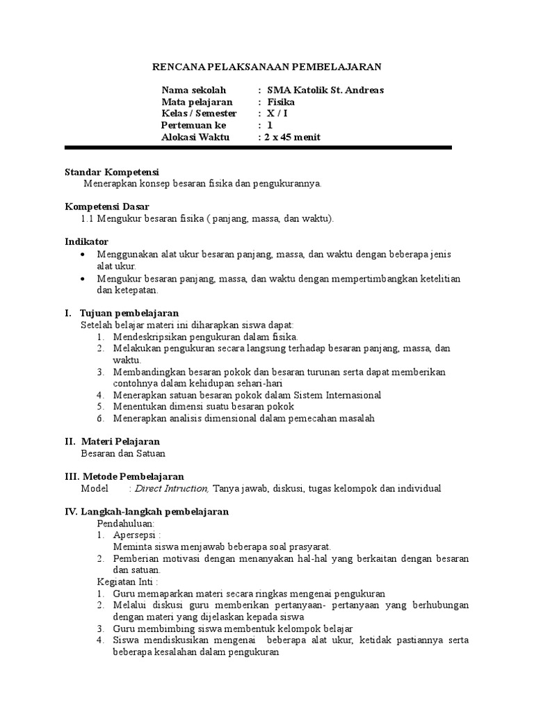 RPP Besaran Dan Satuan | PDF
