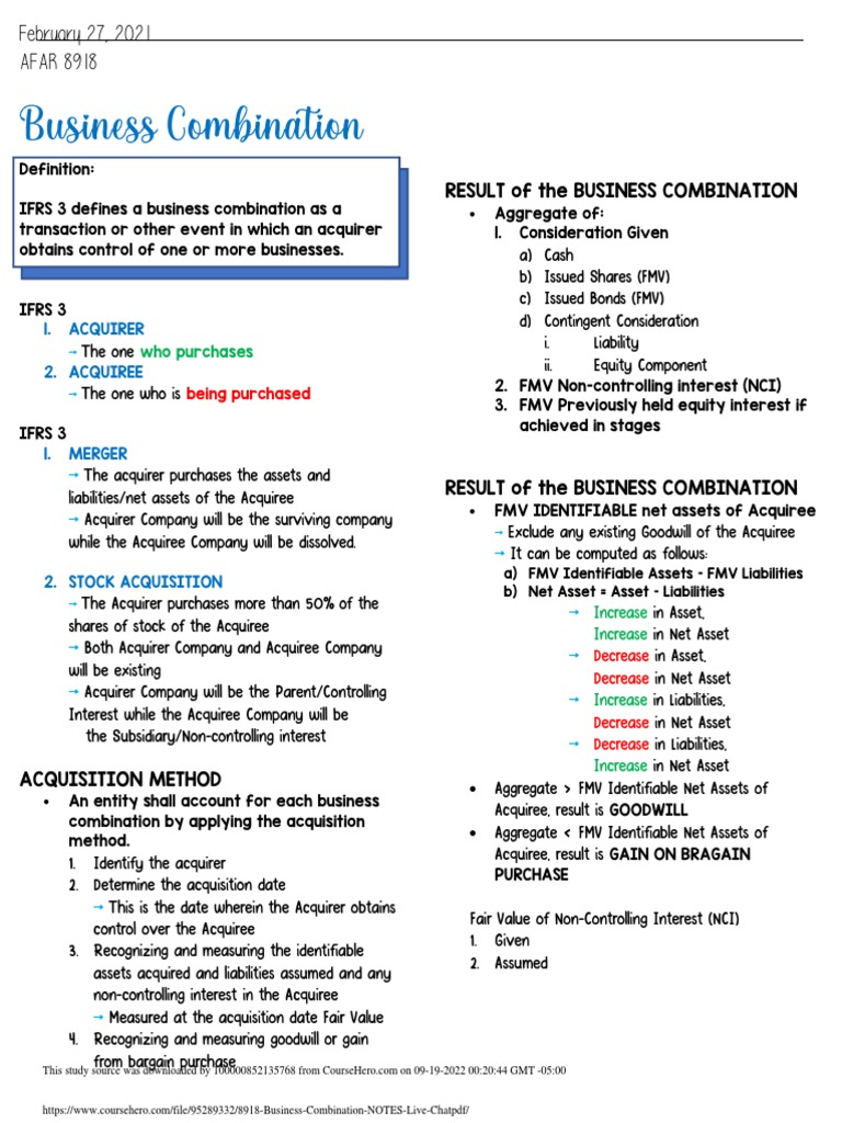 8918 Business Combination NOTES Live Chat PDF | PDF | Mergers And ...