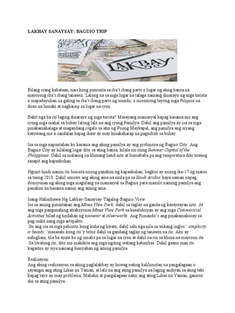 Lakbay Sanaysay Baguio Trip | PDF
