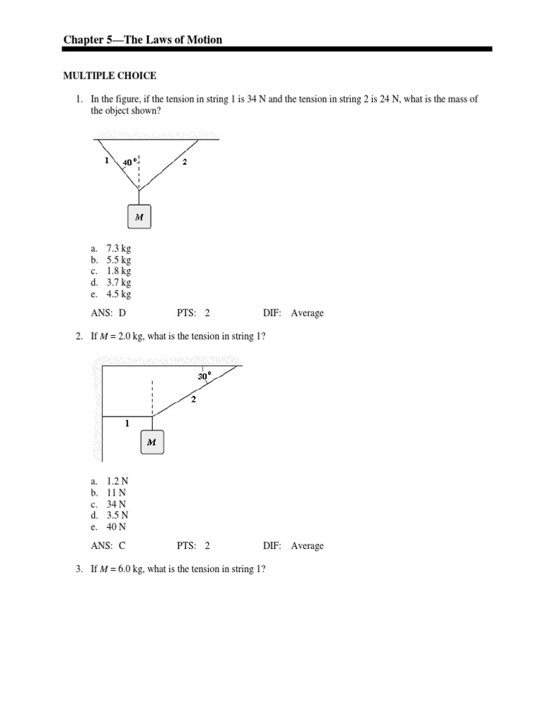 Chapter 5-The Laws of Motion: Multiple Choice | PDF | Force | Friction