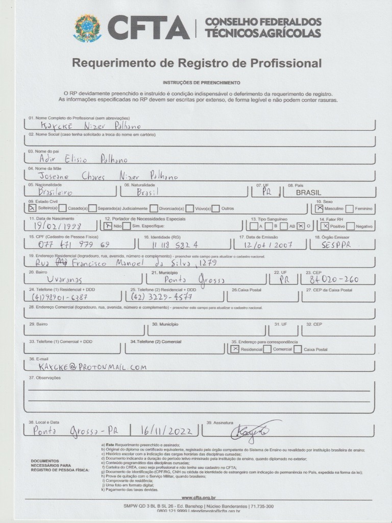 CFTA Documento Punho | PDF