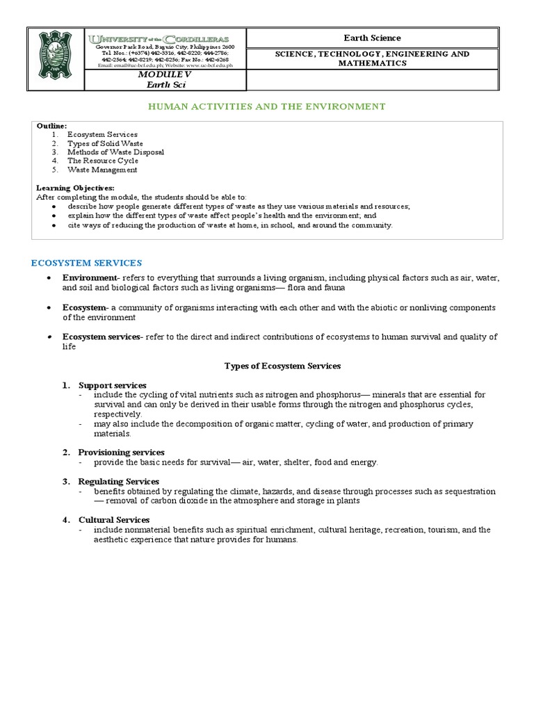 Finals - Module 5 - Earth Science - Human Activities and Environment | PDF