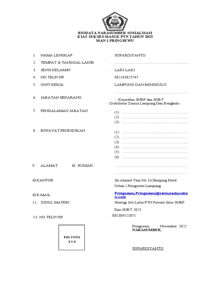 Biodata Narsum-1 | PDF | Komputer