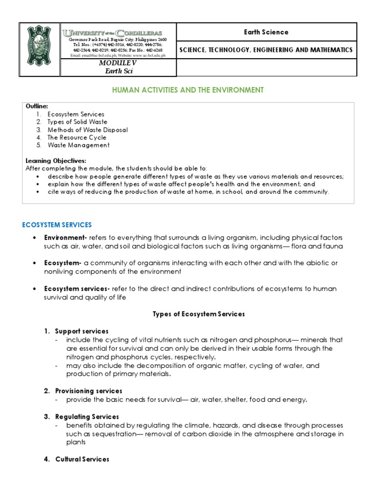 Finals - Module 5 - Earth Science - Human Activities and Environment | PDF