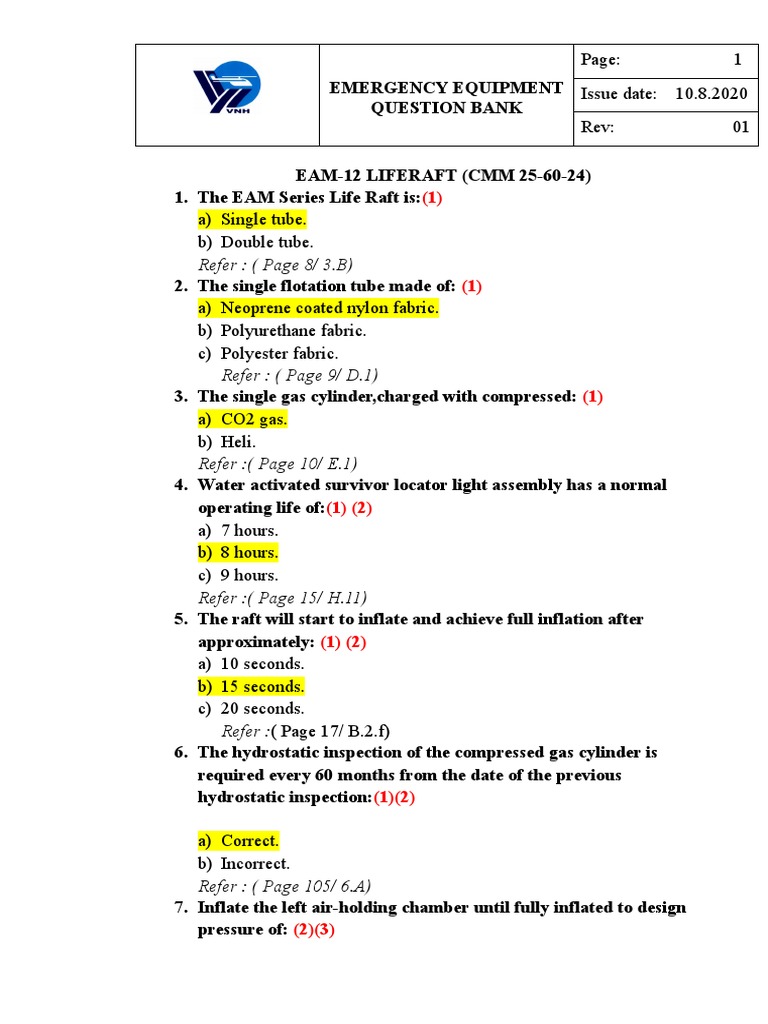 Liferaft Emergency Equipment Q&A | PDF | Valve | Mechanical Engineering