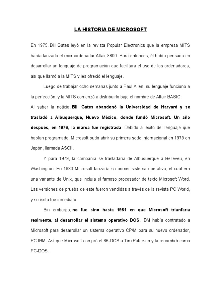 Historia de la Fundación de Microsoft | PDF | Informática ...