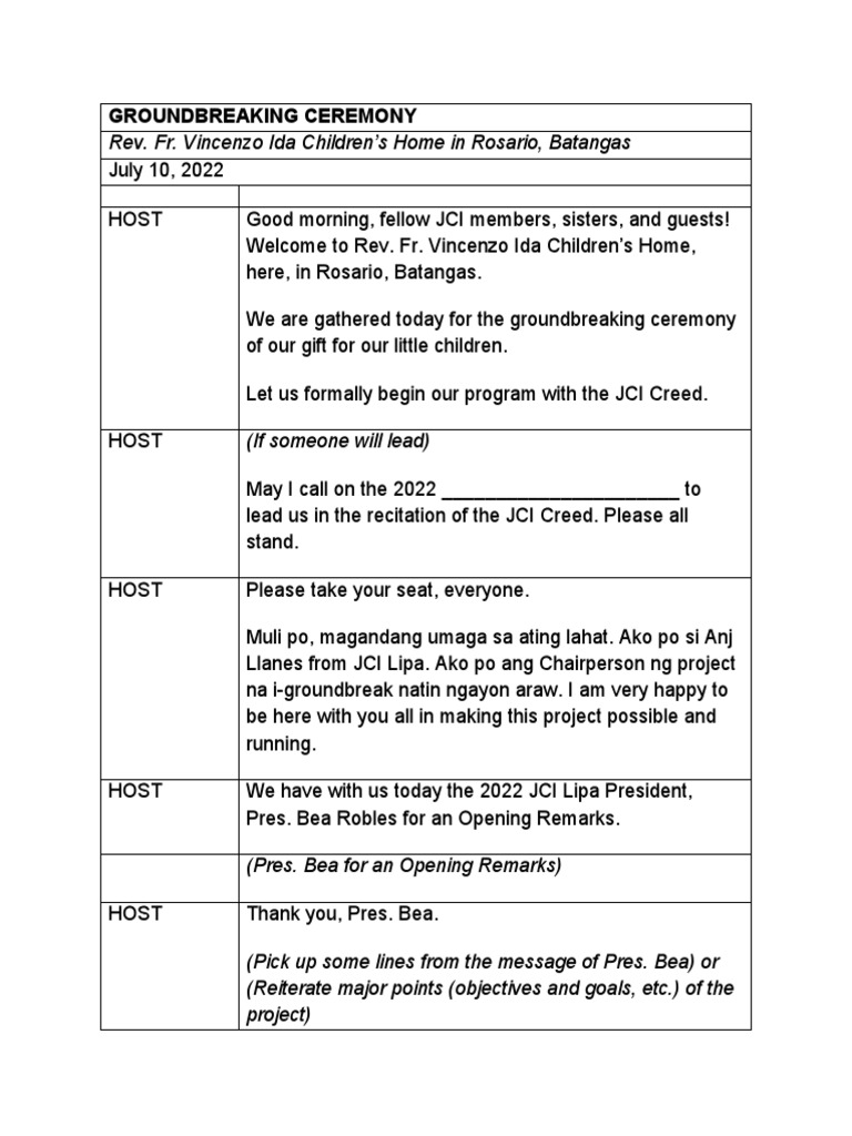 Groundbreaking Ceremony Script Pdf
