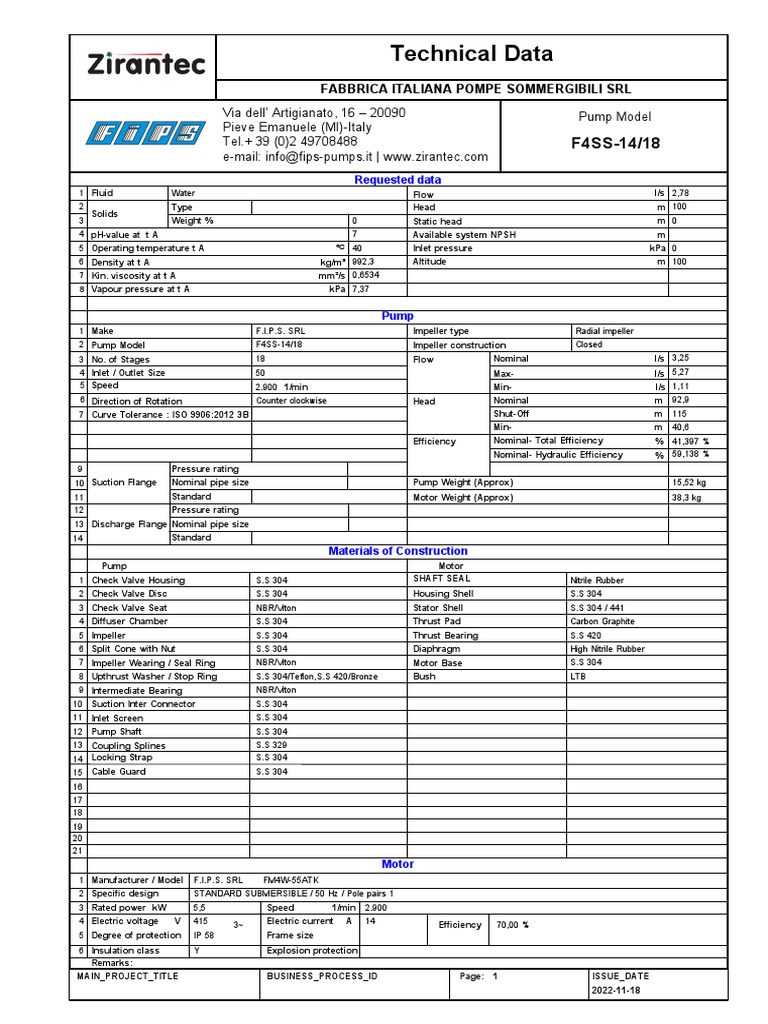 Data Sheet F4SS-14 18 | PDF | Pump | Mechanical Engineering