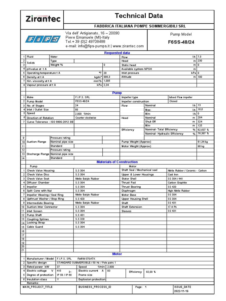 F6SS-48/24 Pump Technical Data | PDF | Pump | Machines