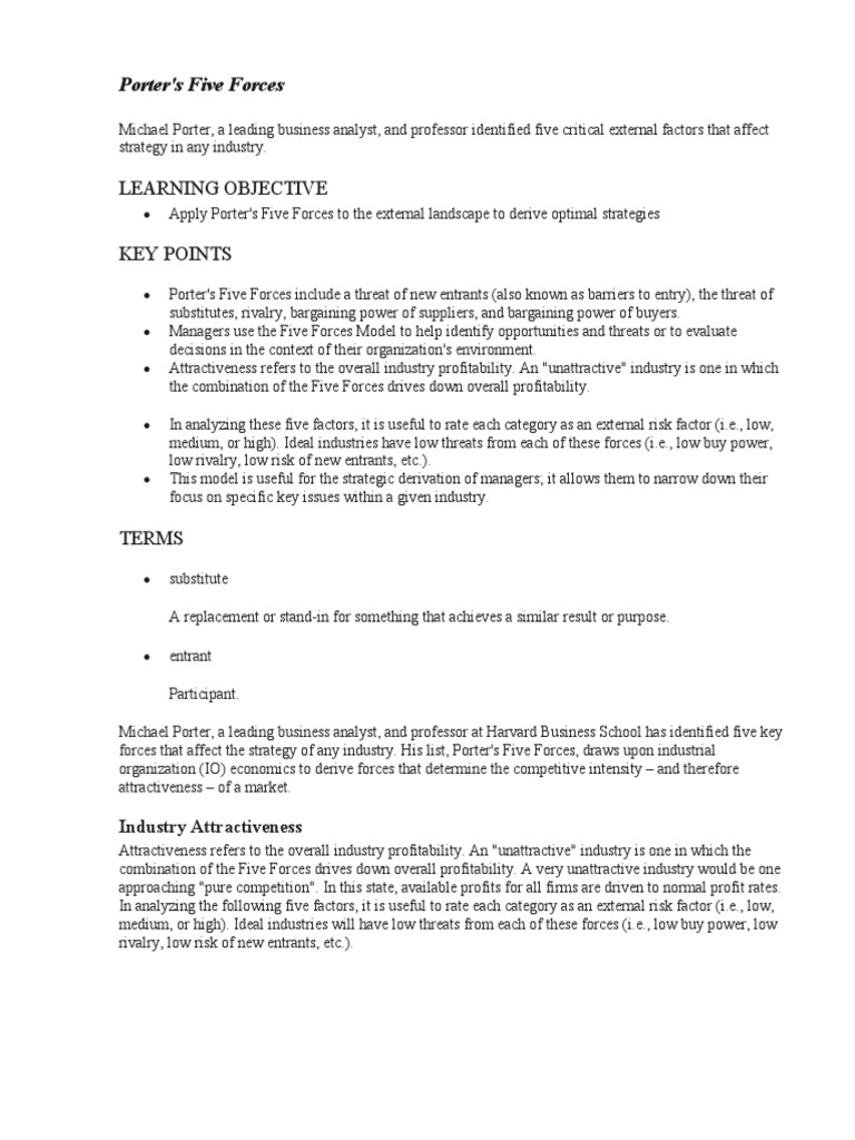 The Five Forces Model - Michael Porter | PDF | Business Economics ...