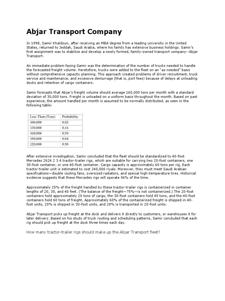 Abjar Transport Company Case Study | PDF | Business