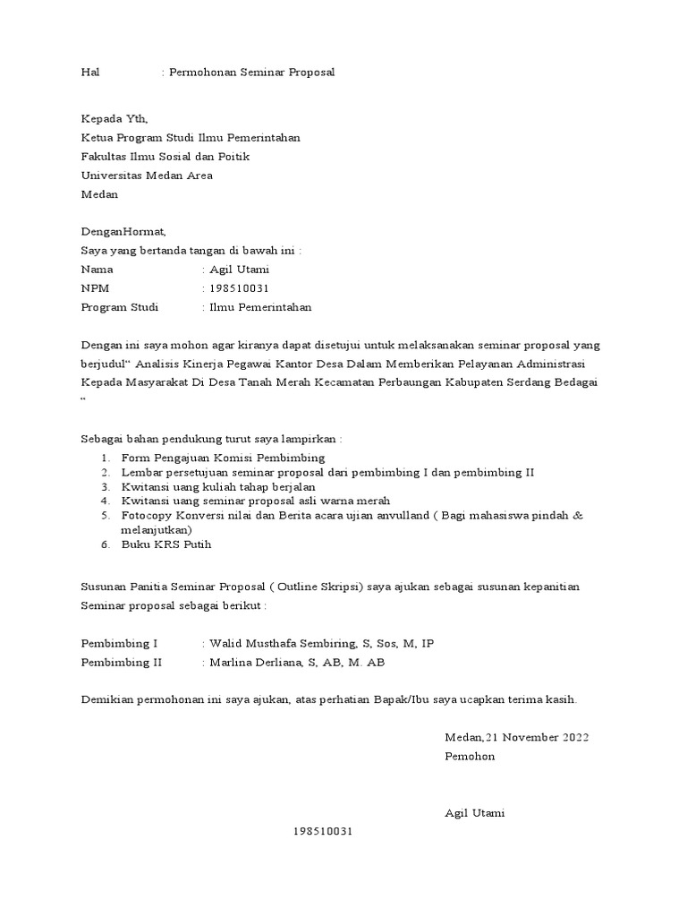 Permohonan Seminar Proposal | PDF