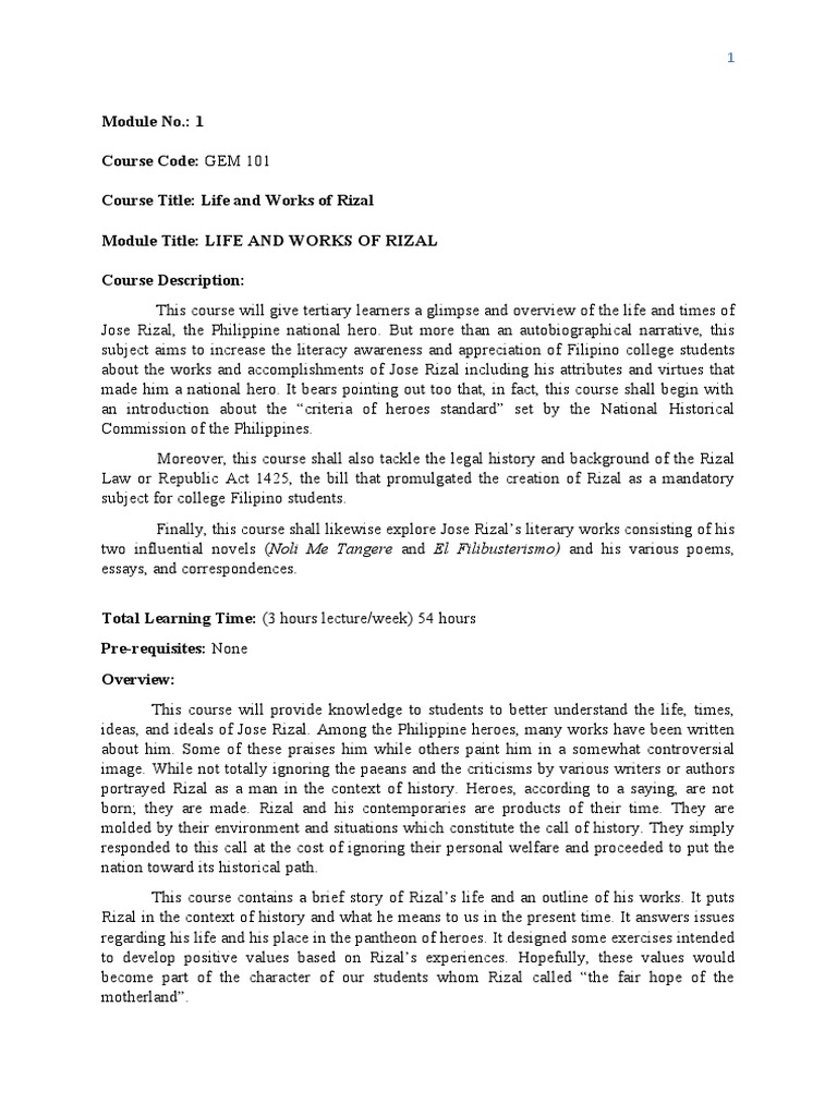 BAYHON GEM 101 Module in Life and Works of Rizal MIDTERM | PDF