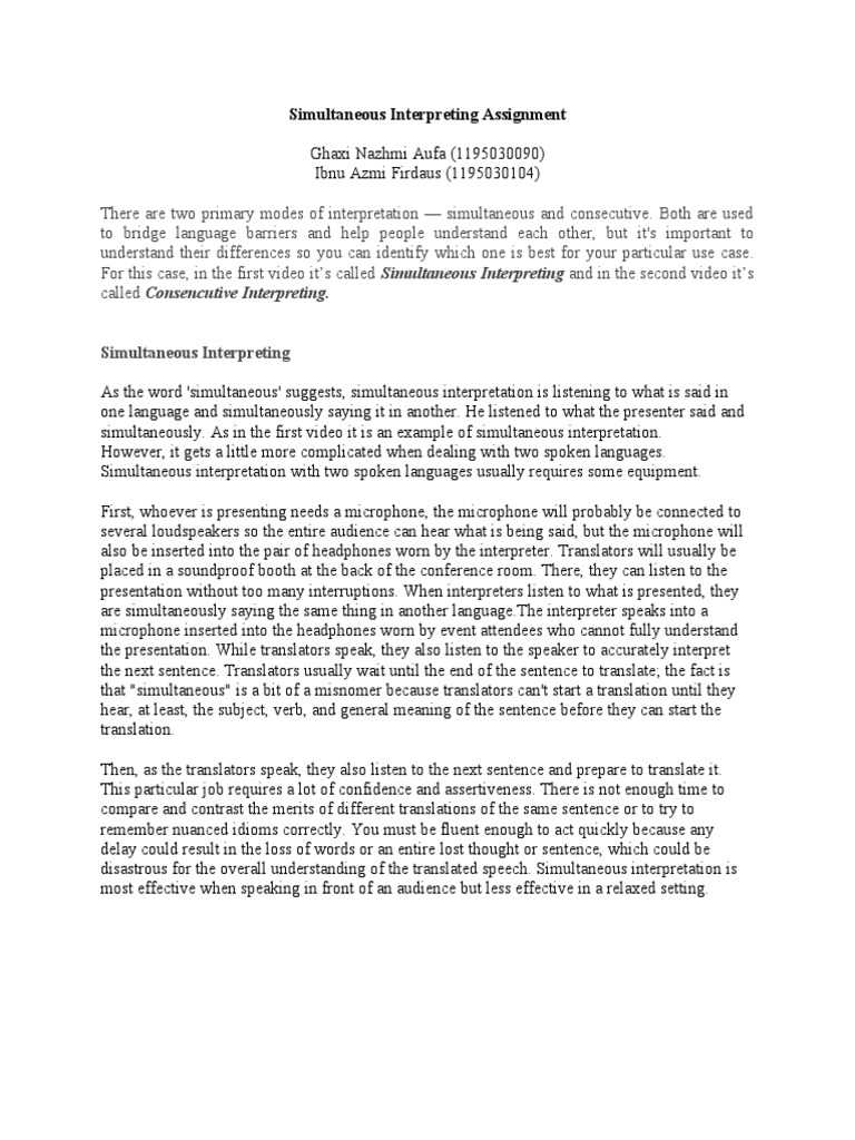 Simultaneous Interpreting Assignment | PDF | Language Interpretation ...