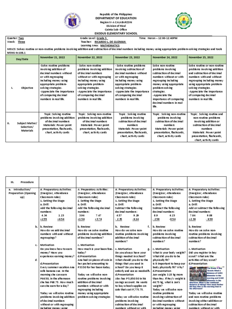 Q2-WLP-Week 3-Mathematics 5 | PDF | Mathematics