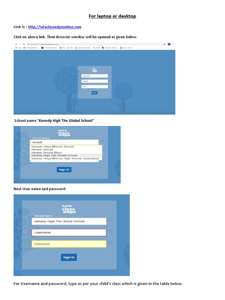 Tata Classedge Application Login Instructions | PDF