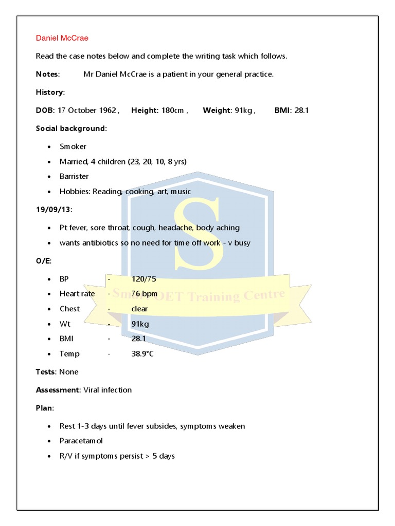 Referral Letter for Mr. Daniel McCrae Regarding Newly Diagnosed ...