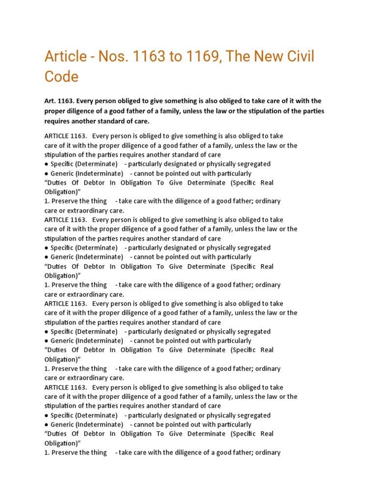 Article - Nos. 1163 To 1169, The New Civil Code | PDF