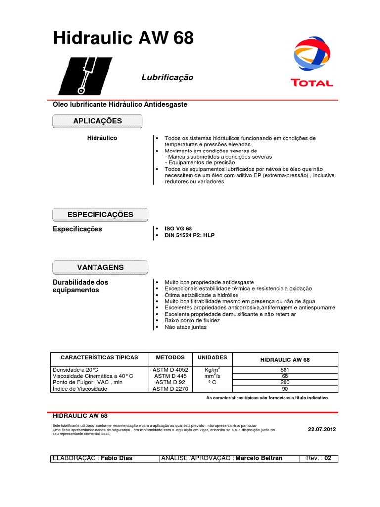 Óleo Hidráulico Antidesgaste AW 68 | PDF