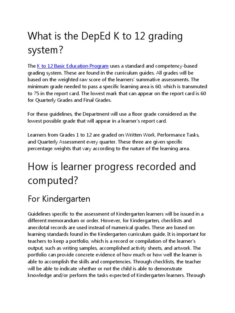 What Is The DepEd K To 12 Grading System | PDF