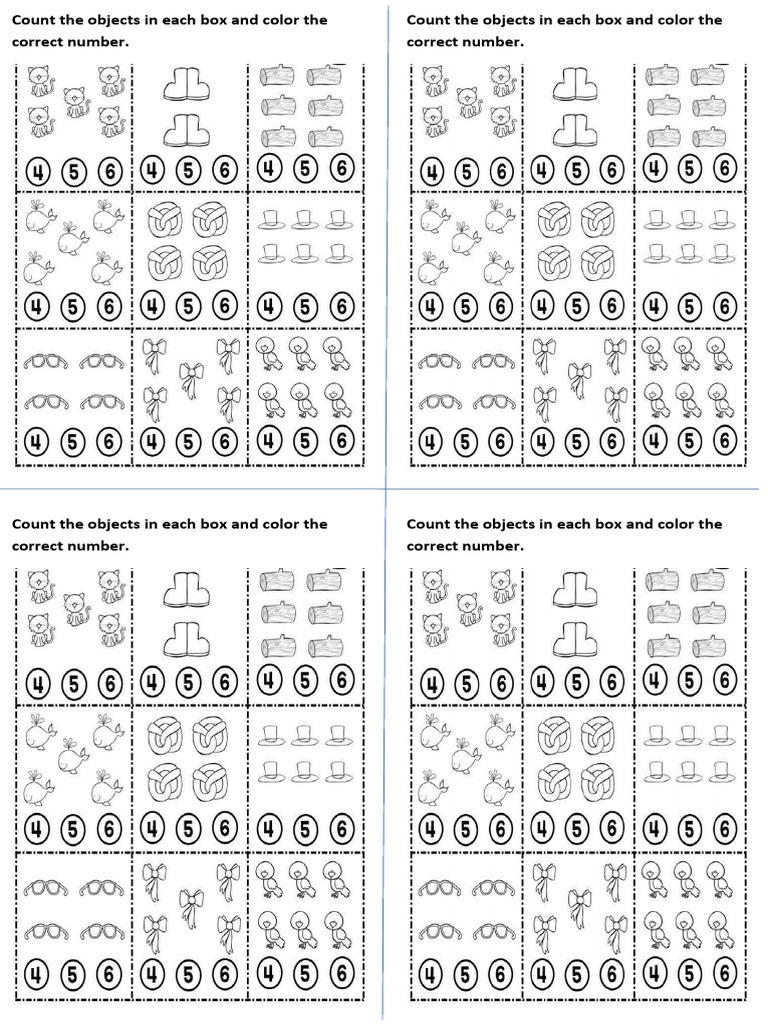Count The Objects in Each Box and Color The Correct Number | PDF