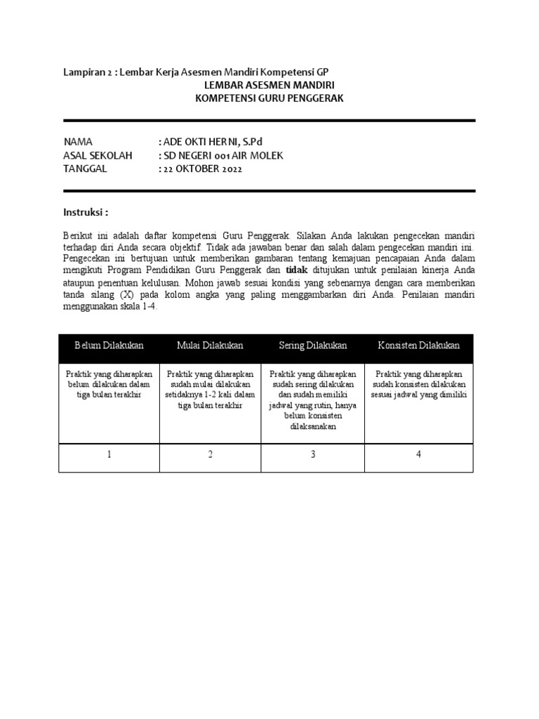 Lampiran 2 - Lembar Kerja Pengecekan Mandiri Kompetensi GP | PDF