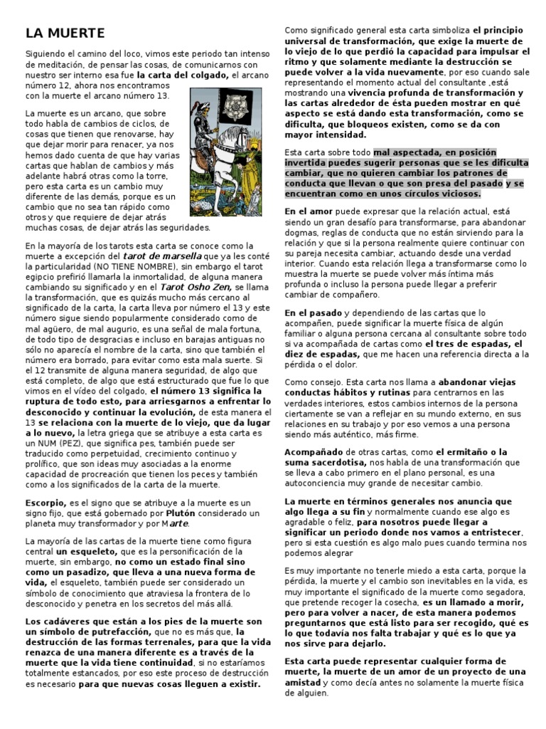 Carta Tarot - LA MUERTE | PDF | Muerte | Tarot