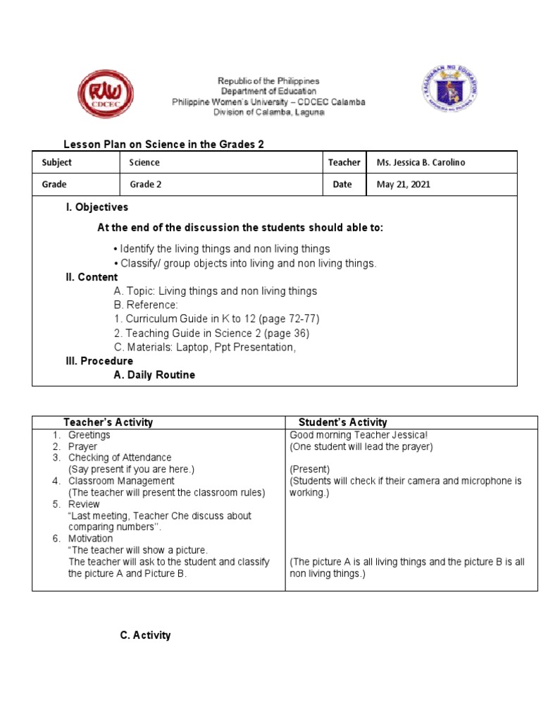 Living and Non Living Things DLP Final Exam Prepared by Jessica ...