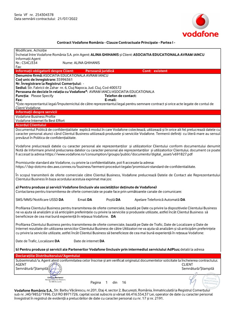 Contract Vodafone Aeai Semnat | PDF