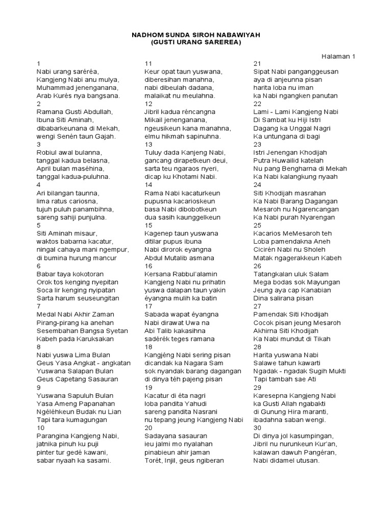 Nadhom Sunda Siroh Nabawiyah | PDF