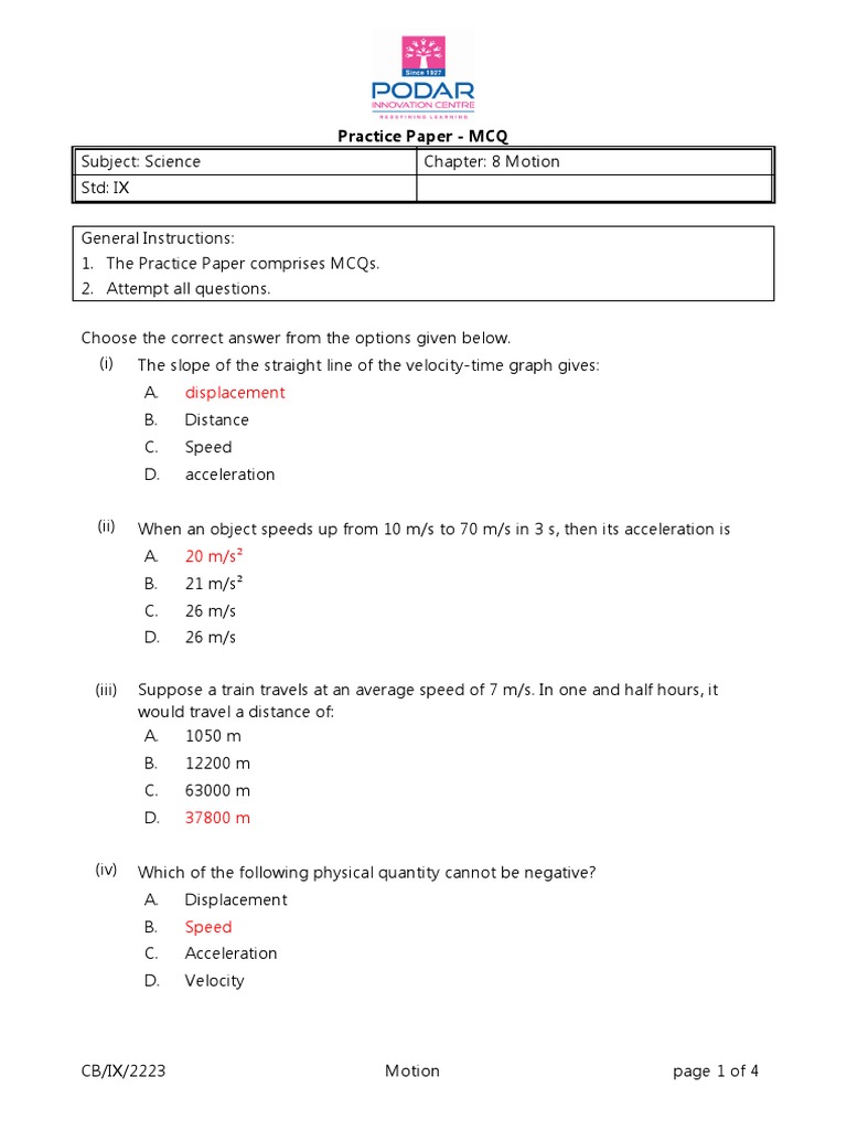 Motion - Worksheet 2 | PDF | Acceleration | Velocity