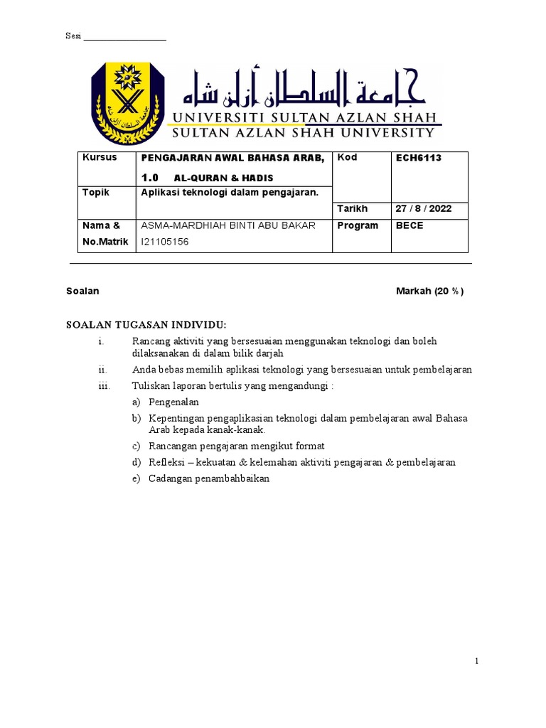 Rancangan Pengajaran Harian Bahasa Arab | PDF