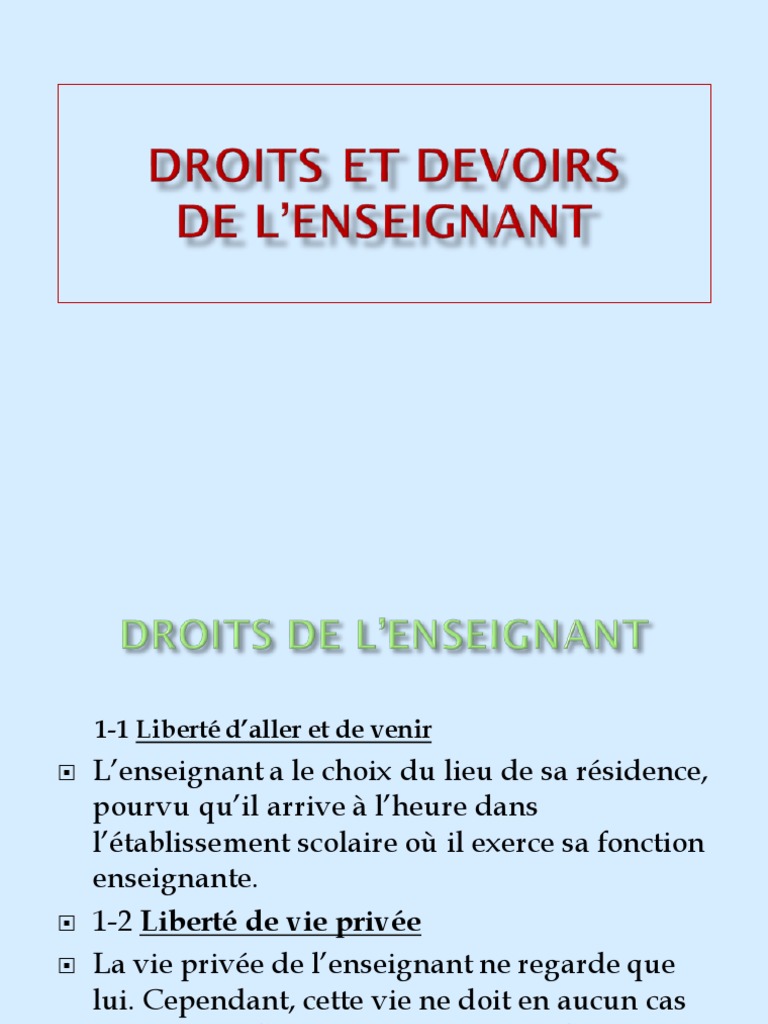 Droits Et Devoirs de L'enseignant | PDF | Développement personnel