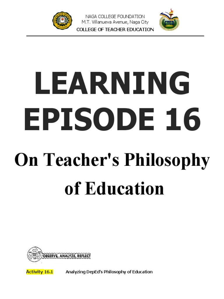 Episode 16 On Teacher S Philosophy Of Education Pdf Teachers
