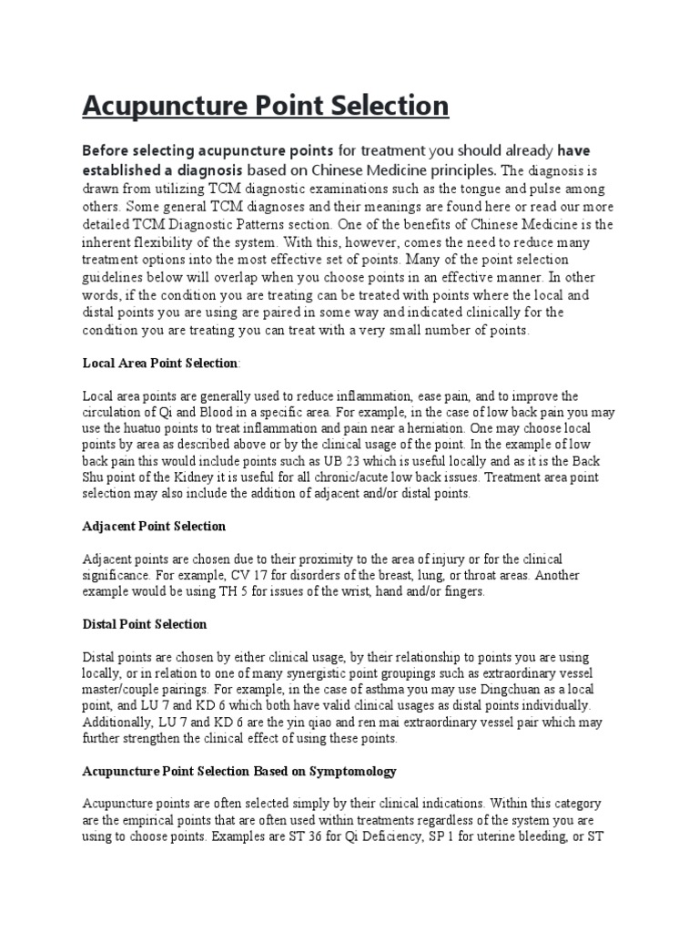 Acupuncture Point Selection | PDF | Traditional Chinese Medicine | Acupuncture