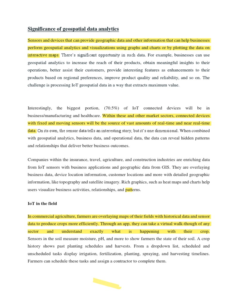 Geospatial Analytics For IoT | PDF | Geographic Information System | Internet Of Things