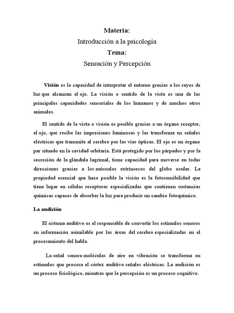 Introduccion A La Psicologia | PDF | Gusto | Percepción visual